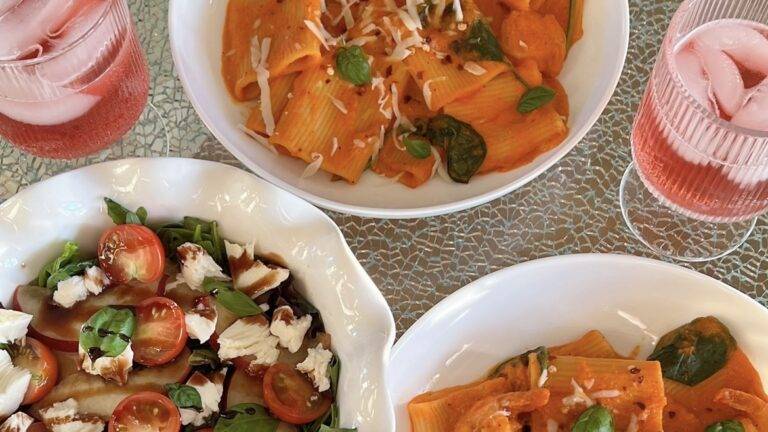 Roasted Red Pepper Pasta with Shrimp - Cup of Liv Kitchen
